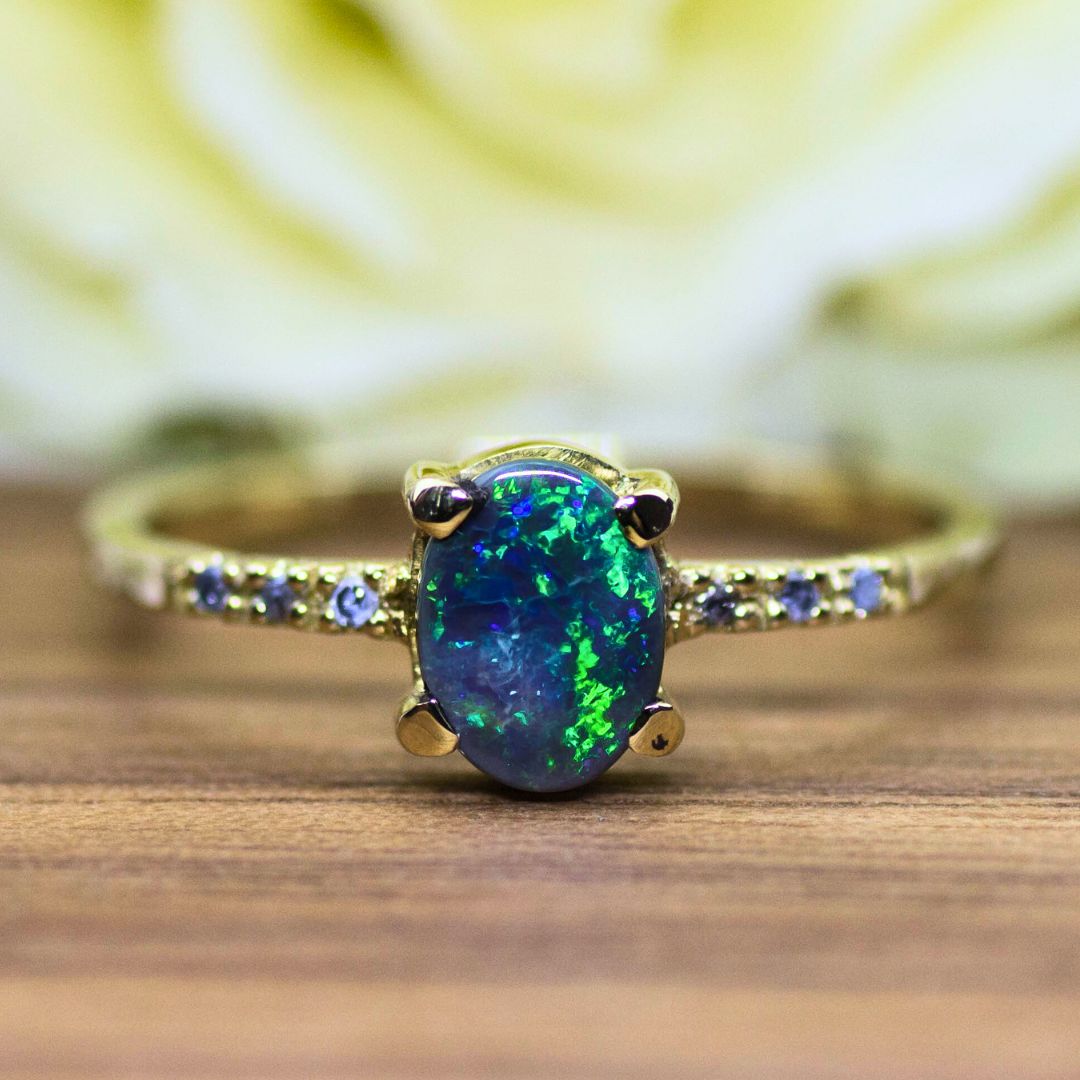 Black opal ring with diamonds store